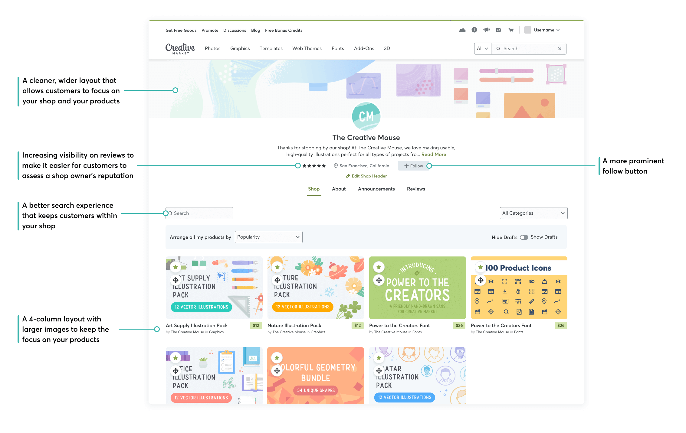 Designing a New Profile for Creative Market Shops - Creative Market Blog